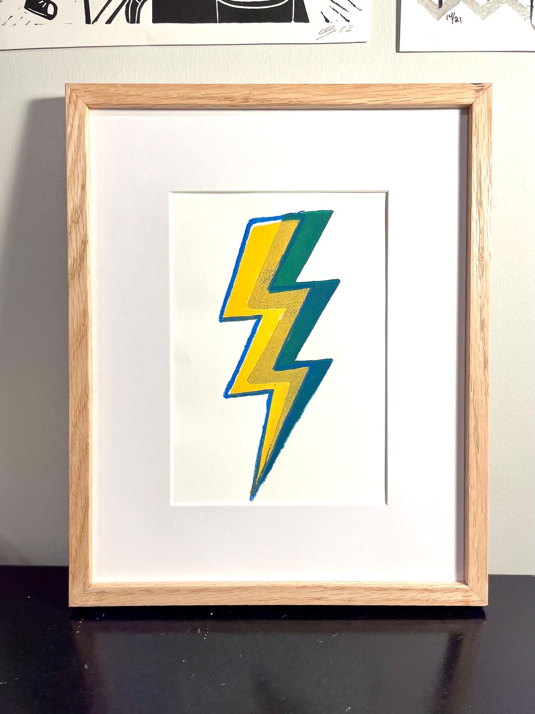 Lightning Bolt Print, Handmade Block Print; 5"x7" - Etsy