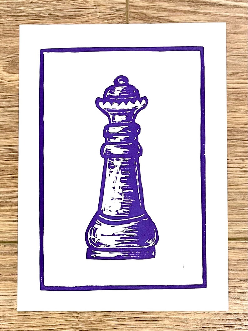Queen Chess Piece Print, Handmade Block Print, 5"x7" - Etsy