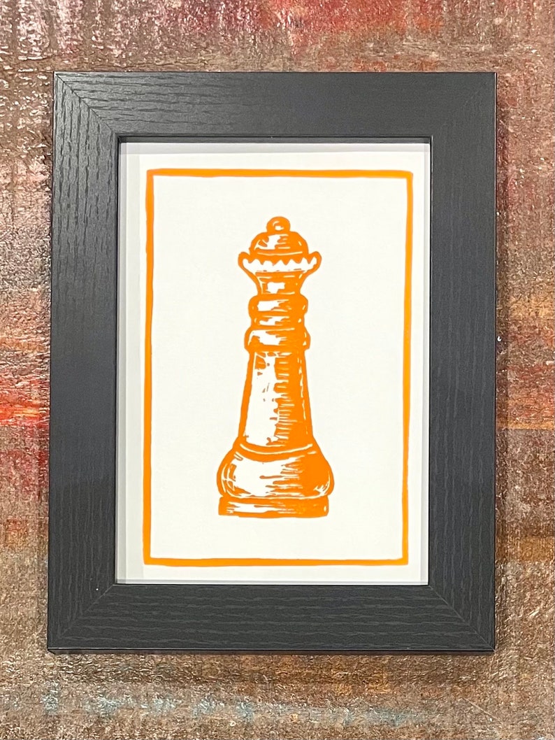 Queen Chess Piece Print, Handmade Block Print, 5"x7" - Etsy