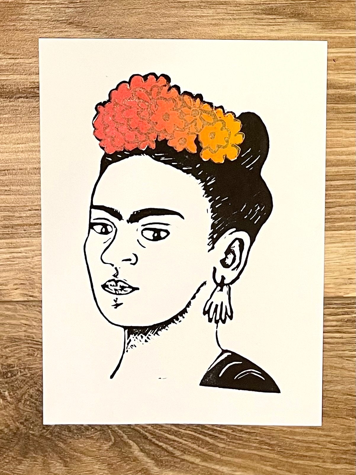 Frida Kahlo Print, Handmade Block Print; 5"x7" - Etsy