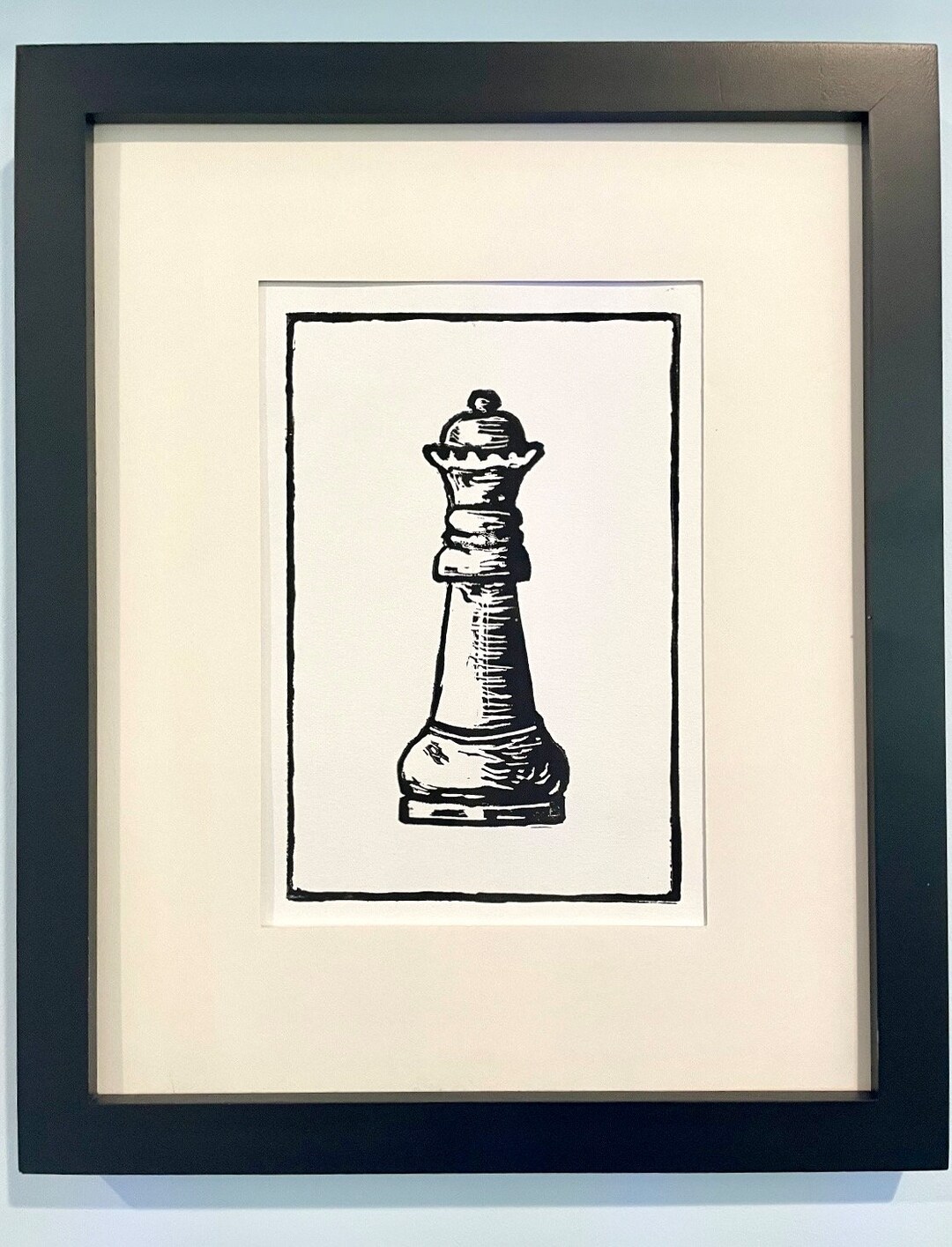 Queen Chess Piece Print, Handmade Block Print, 5"x7" - Etsy