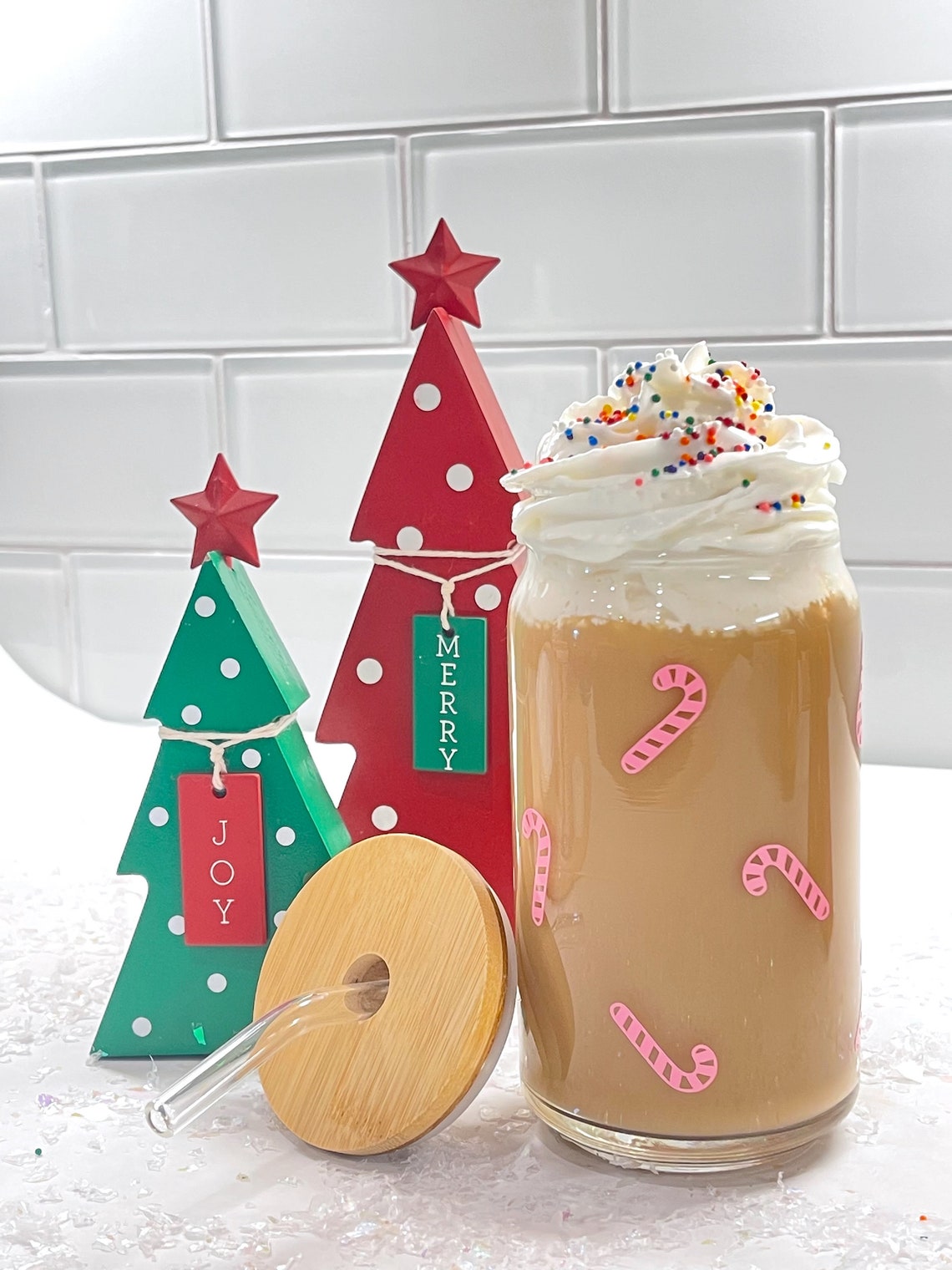 Candy Cane Glass Can Candy Cane Beer Glass Can Christmas - Etsy