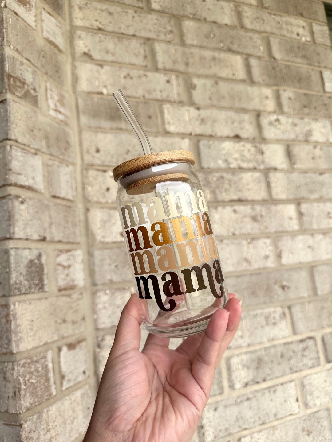 Mama Glass Cup, Mother's Day Gift, Mama Cup With Lid and Straw, Gift ...