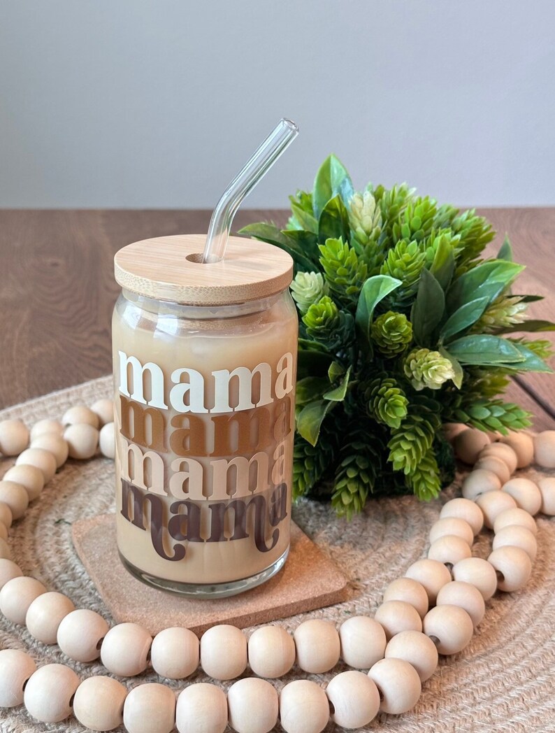 Mama Glass Cup Mother's Day Gift Mama Cup With Lid and - Etsy