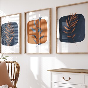 Navy & Burnt Orange Botanical Prints, Gallery Wall Set, Living Room ...