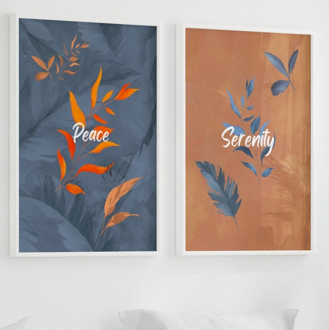 Navy & Burnt Orange Botanical Prints - Set of 2, Stylish Home Decor - Etsy