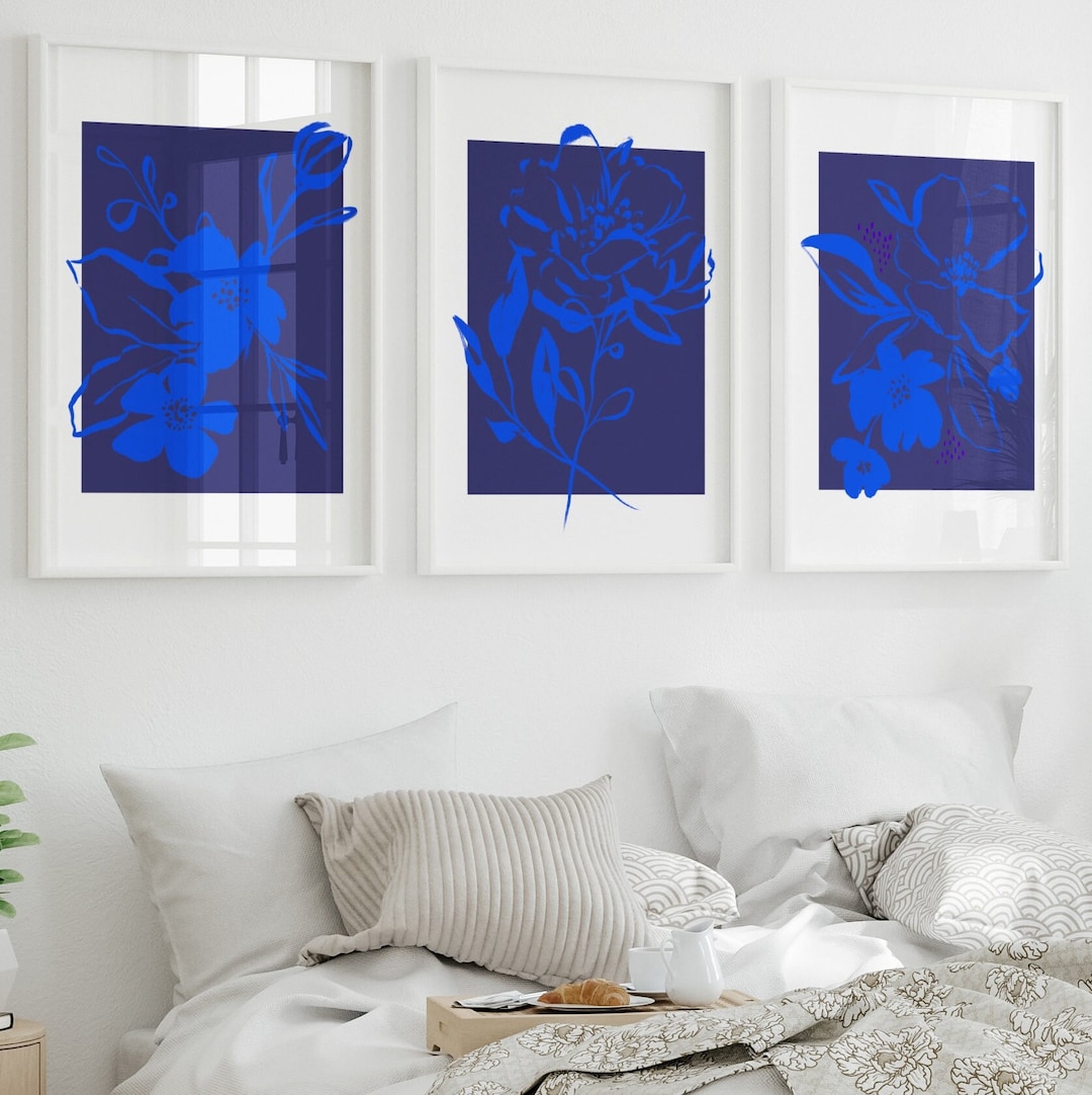 Navy Wall Art, Botanical Prints, Navy Home Decor, Navy and Royal Blue ...