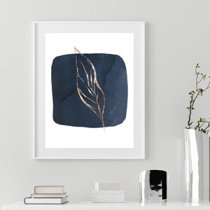 Navy & Burnt Orange Botanical Prints, Gallery Wall Set, Living Room ...