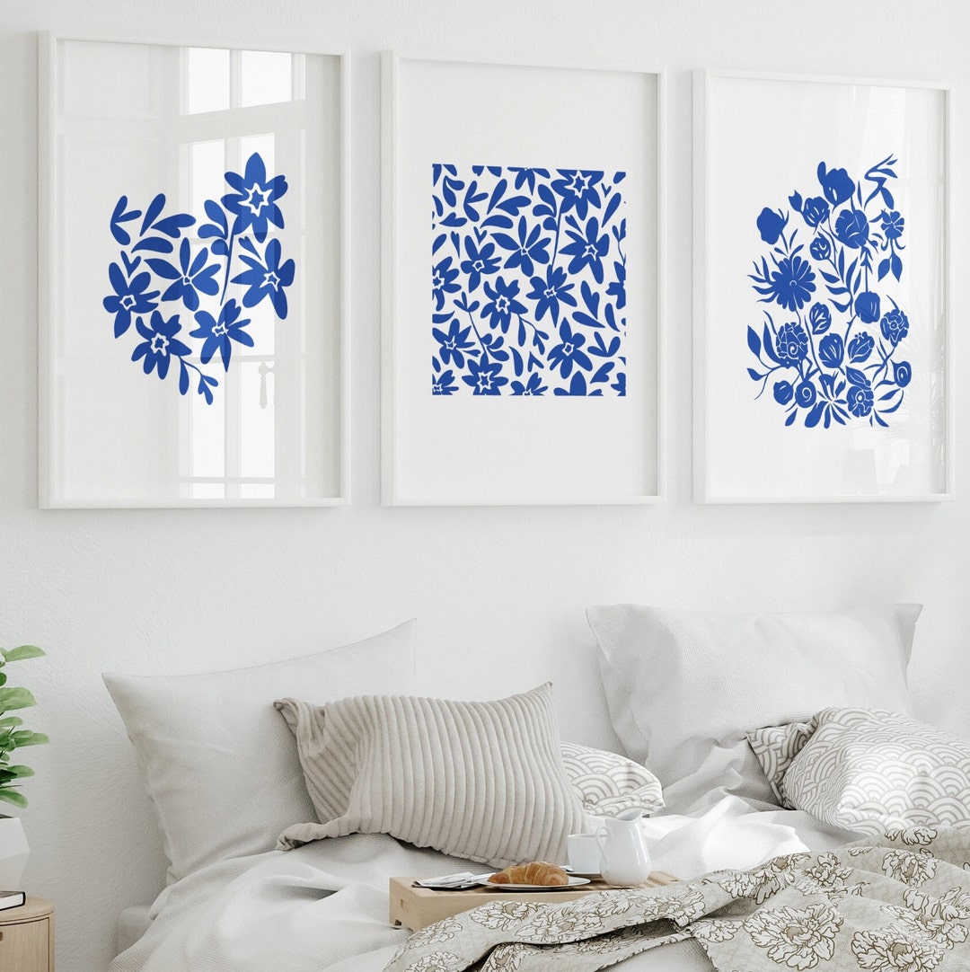 Blue Botanical Abstract Art Prints - Set of 3 - Stylish Home Decor - Etsy