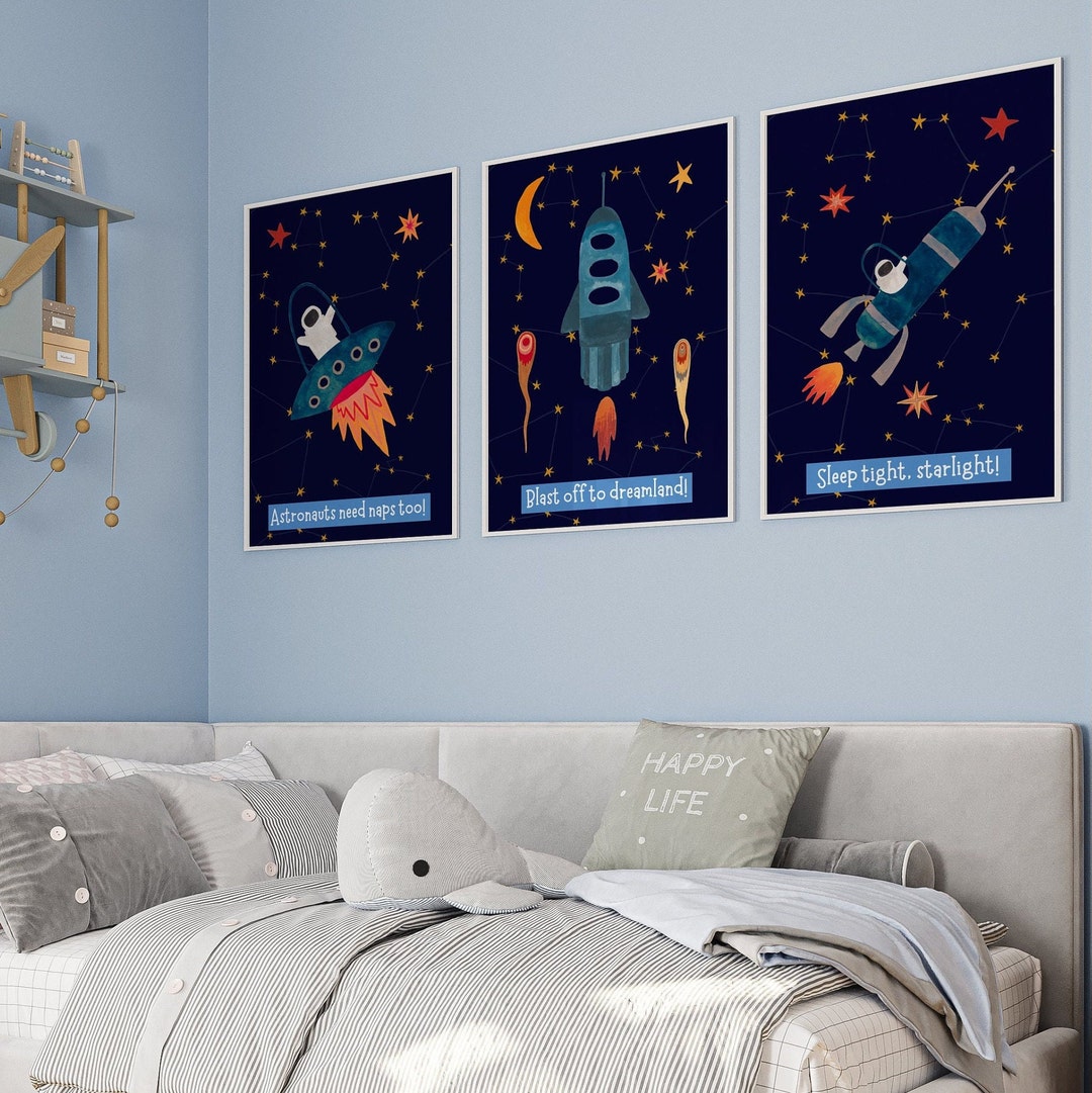 Rocket Boys Bedroom Decor, Space Prints, Astronaut Decor, Set of 3 ...