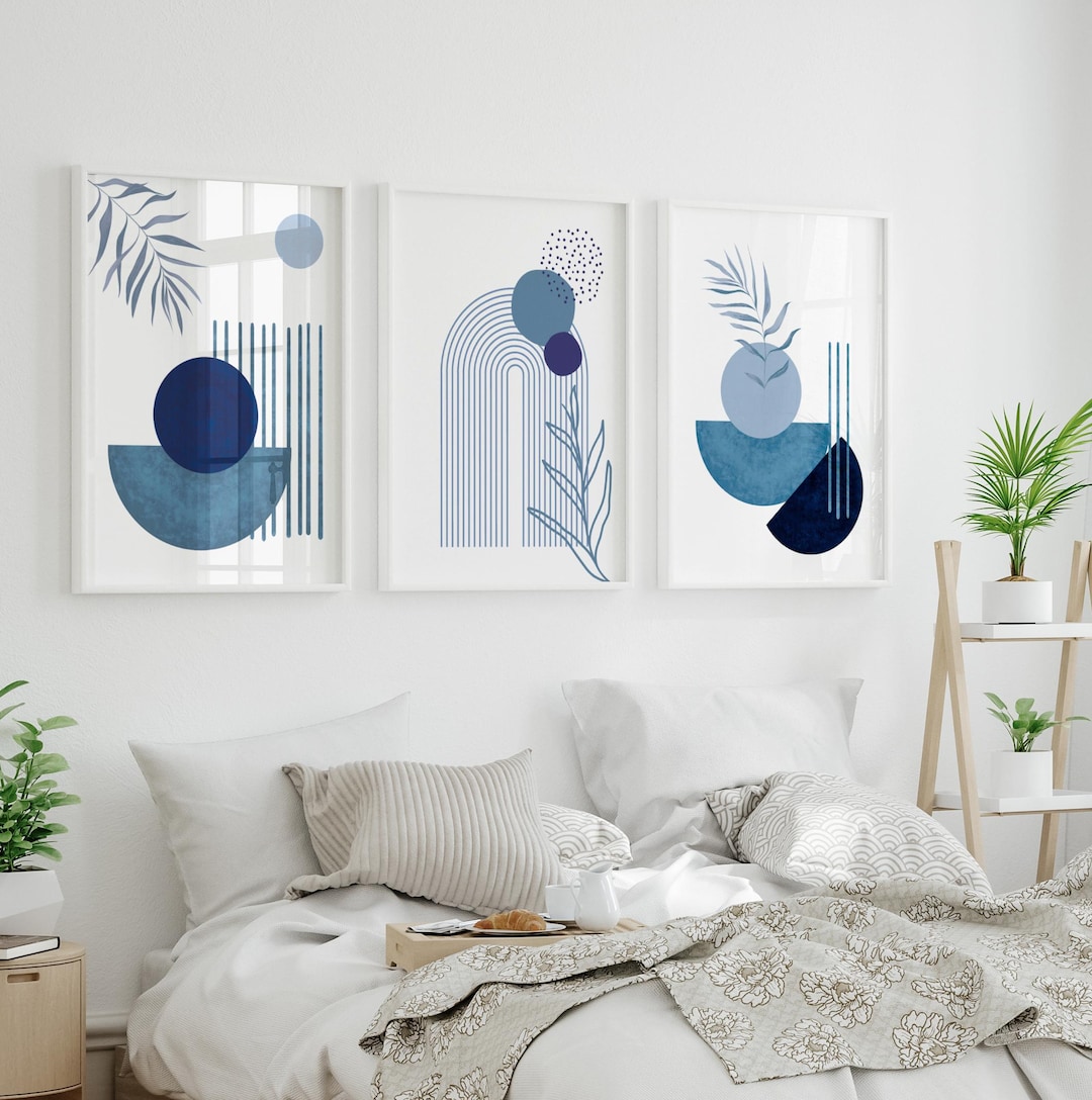 Blue Boho Wall Art Prints, Gallery Wall Set, Blue Home Decor, Set of 3 ...