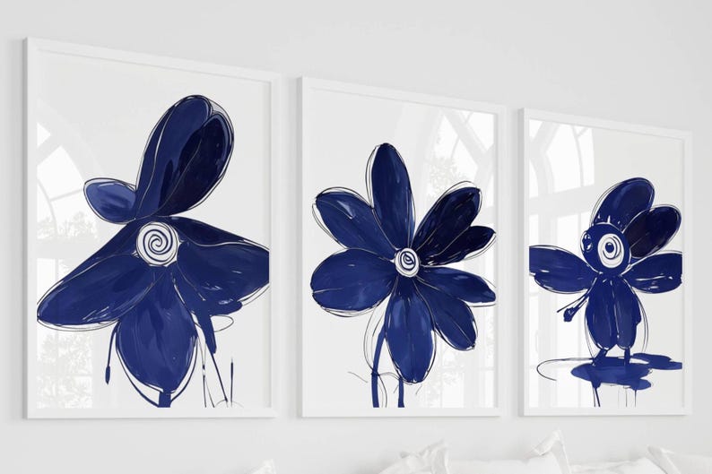 Blue Abstract Wall Art Prints: Modern Home Decor, Set of 3 - Etsy