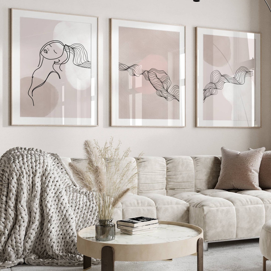 Teenage Girl Wall Art, Hairstyle Prints, Large Triptych Art, Neutral ...