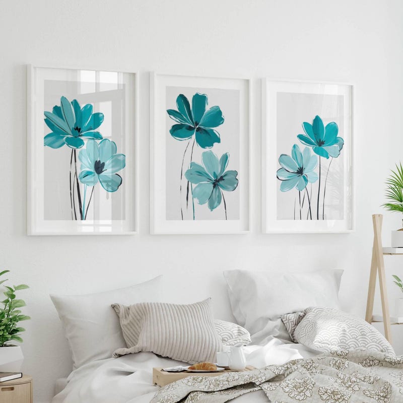Teal/ Blue Wall Art - Etsy UK