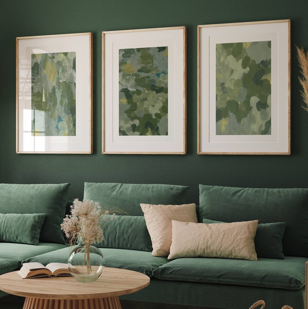 Green Abstract Wall Art Prints - Set of 3 - Contemporary Home Decor - Etsy