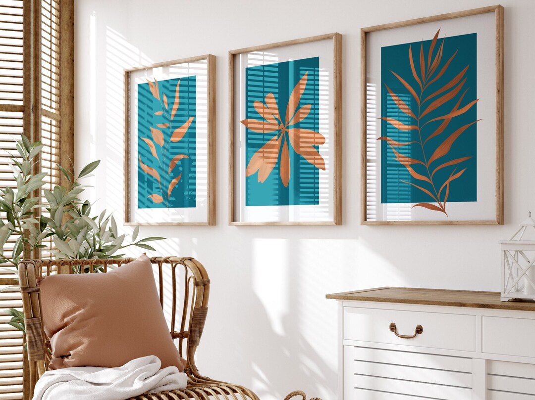 Teal Wall Art Terracotta Prints Set of 3 Living Room Decor - Etsy