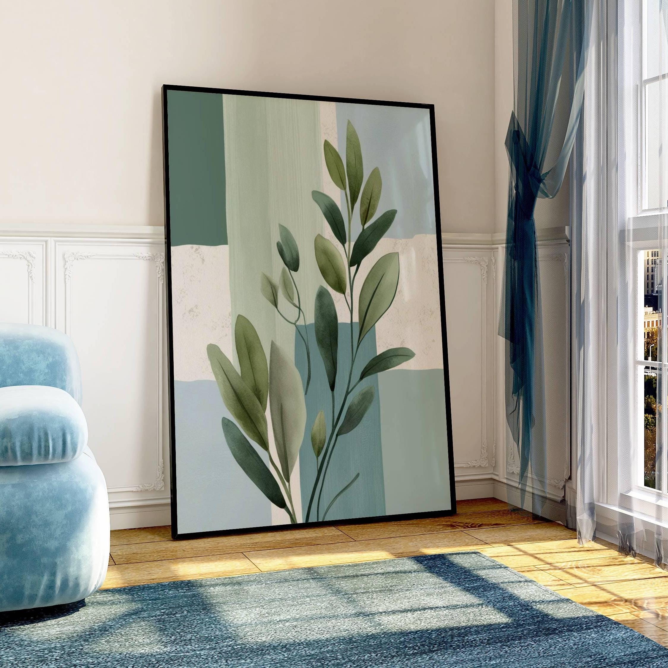 Teal & Green Abstract Leaf Print Set: Botanical Wall Art - Etsy
