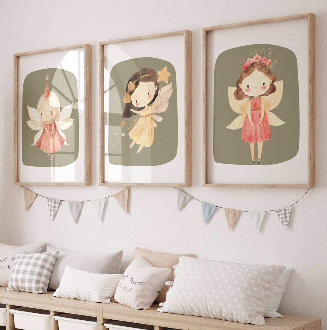 Sage Green Fairy Nursery Prints, Set of 3: Whimsical Cottagecore Art - Etsy