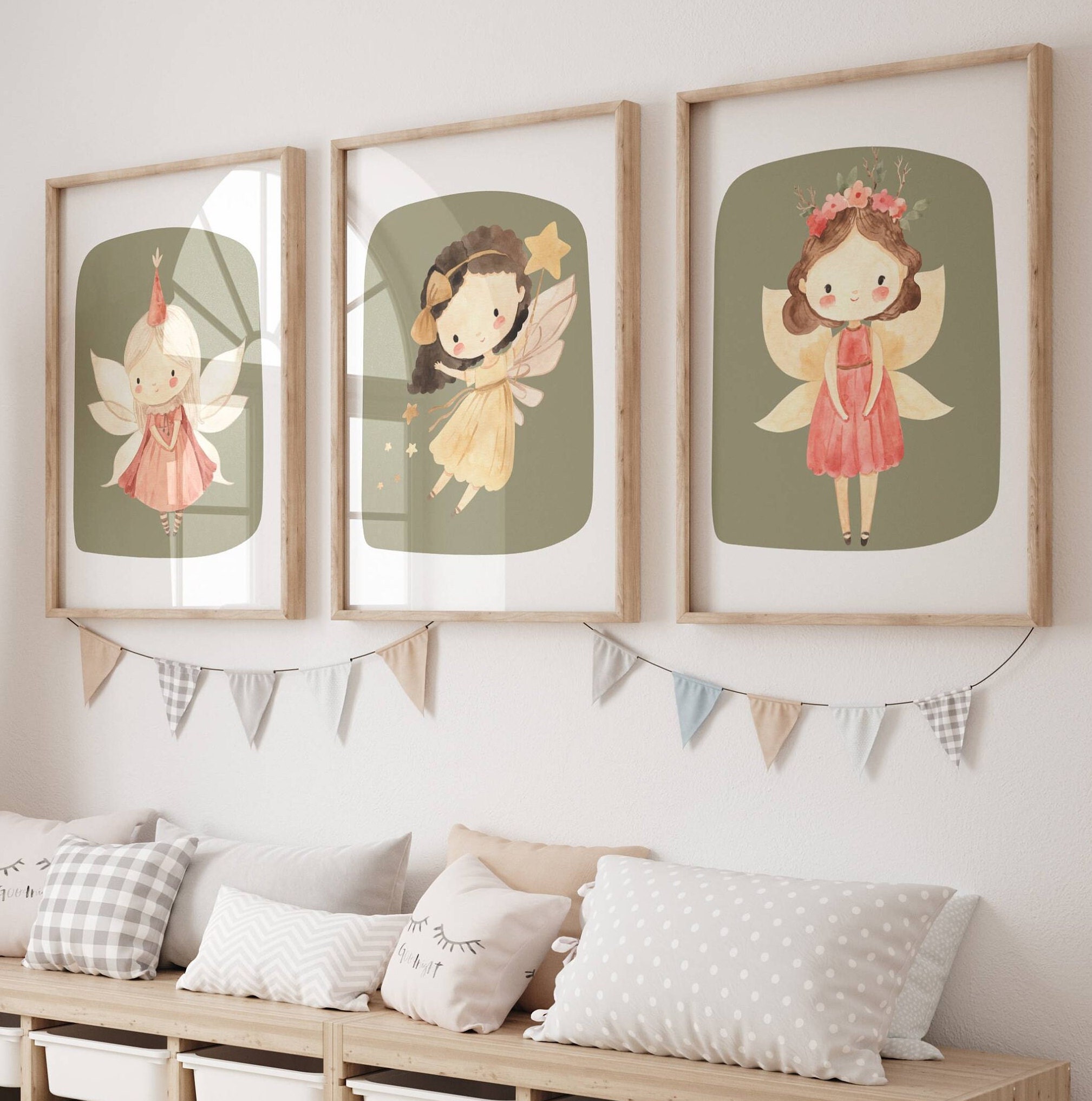 Sage Green Fairy Nursery Prints, Set of 3: Whimsical Cottagecore Art - Etsy