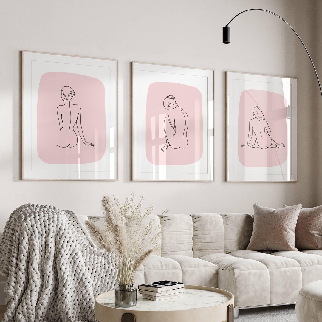 Pink Female Form Line Art Prints: Minimalist Bedroom Decor, Set of 3 - Etsy