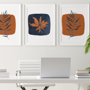 Navy & Burnt Orange Botanical Prints, Gallery Wall Set, Living Room ...