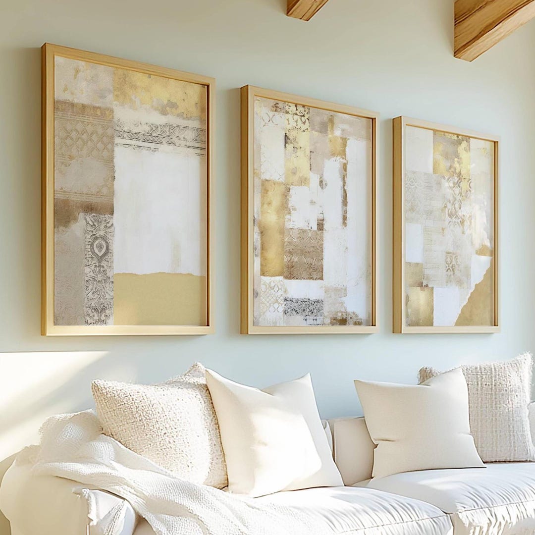 Yellow Abstract Art Prints: Vintage Style, 3 Piece Set - Etsy