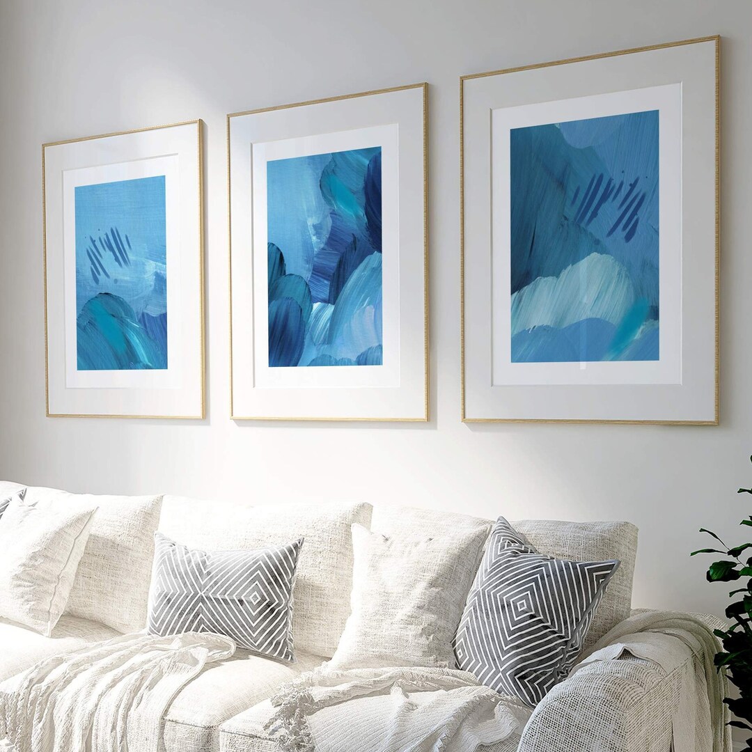 Blue Wall Art, Set of 3 Prints, Living Room Wall Art, Hallway Prints ...