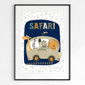 Blue Safari Nursery Wall Art Prints, Navy Blue Nursery Decor, New Baby ...