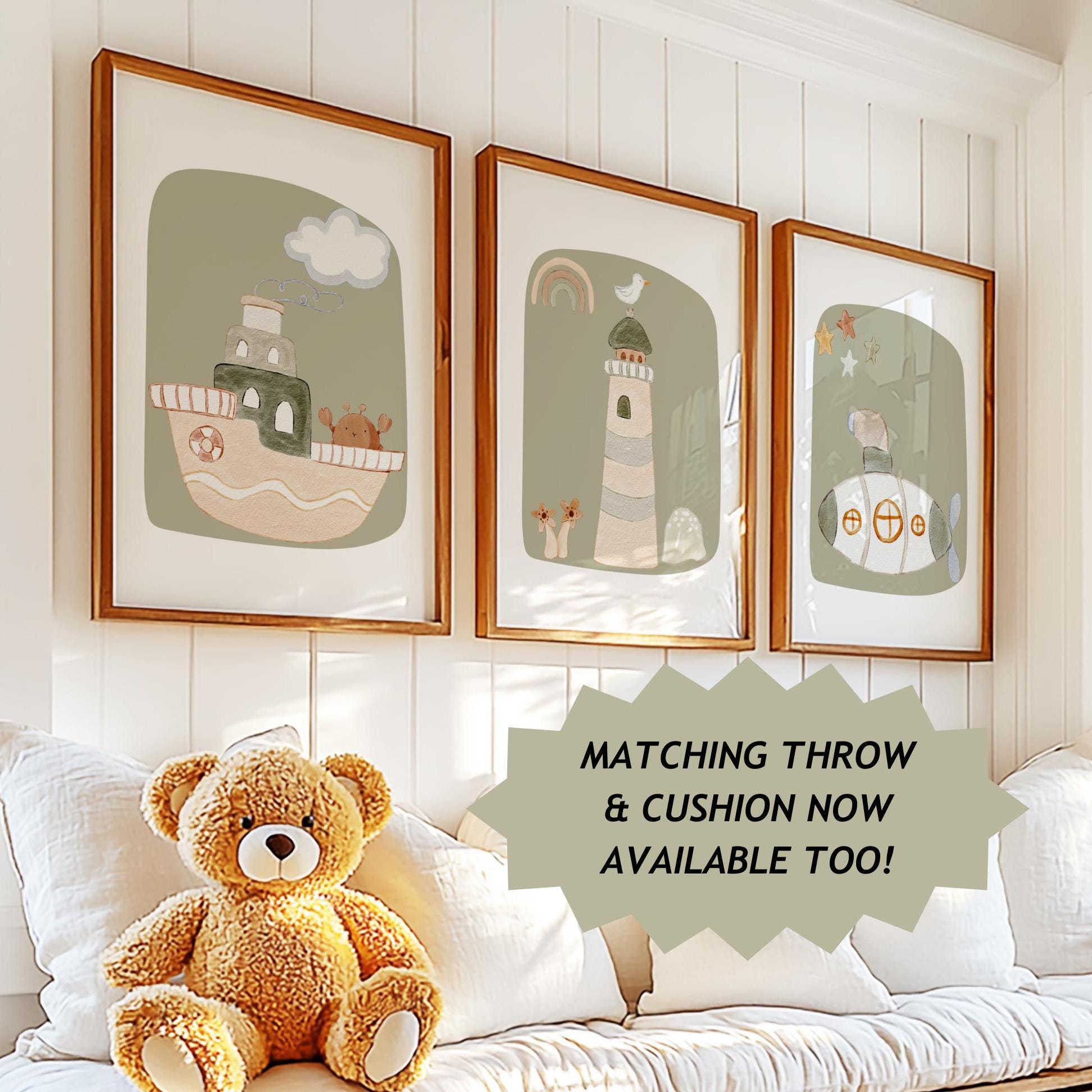 Sage Green Ocean Nursery Prints: Coastal Baby Room Wall Art, Set of 3 ...