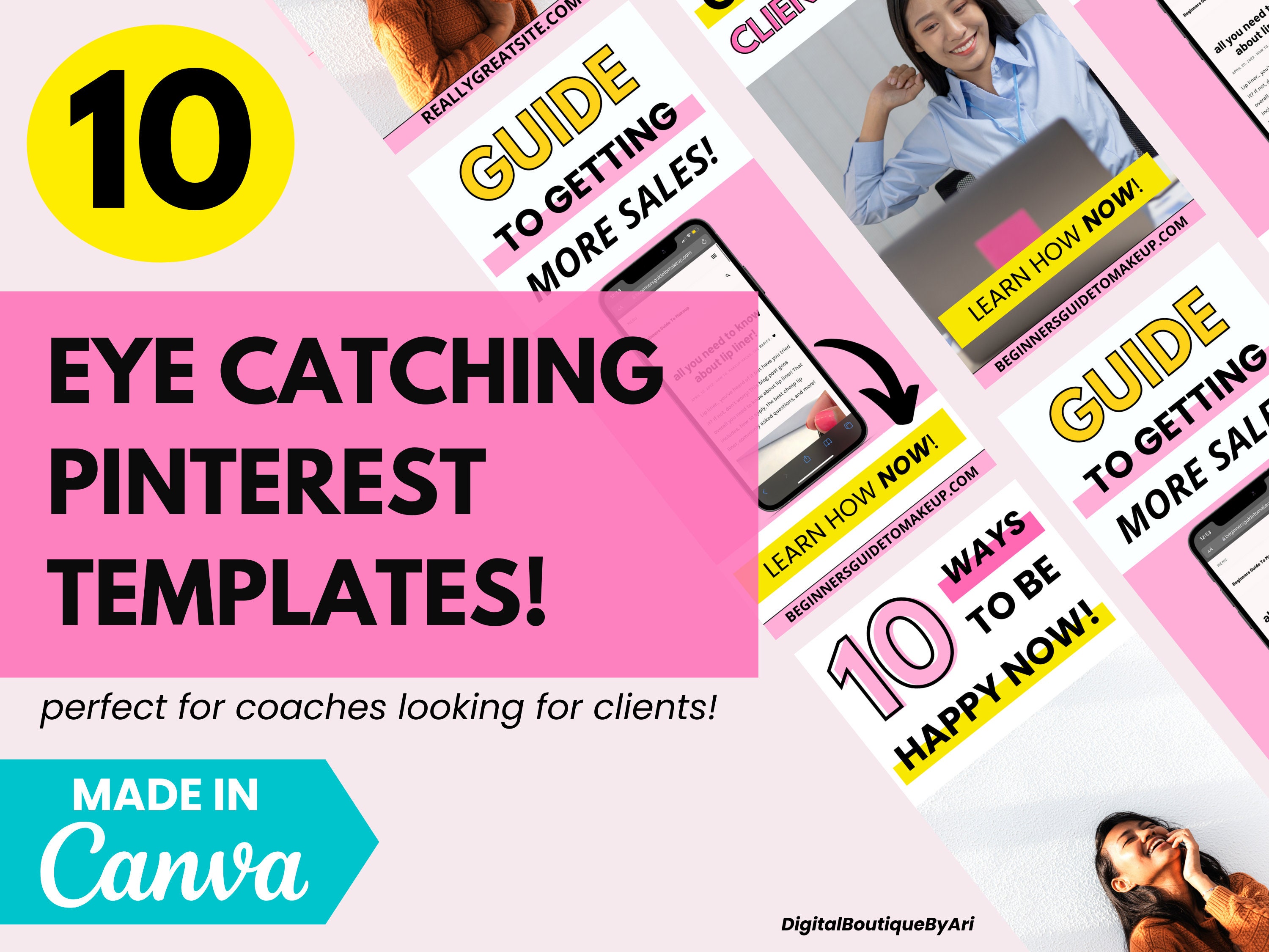 Eye Catching Pinterest Pins. Canva Templates. Blogger Tools. Coaching ...