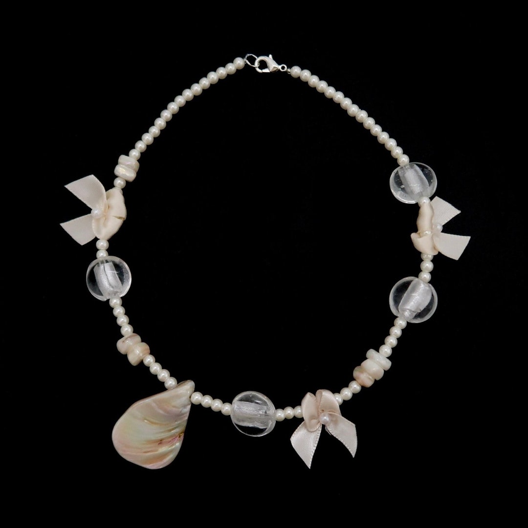 Handmade, Pearls, Seashell Tan and White Glass Beads Coquette Preppy ...