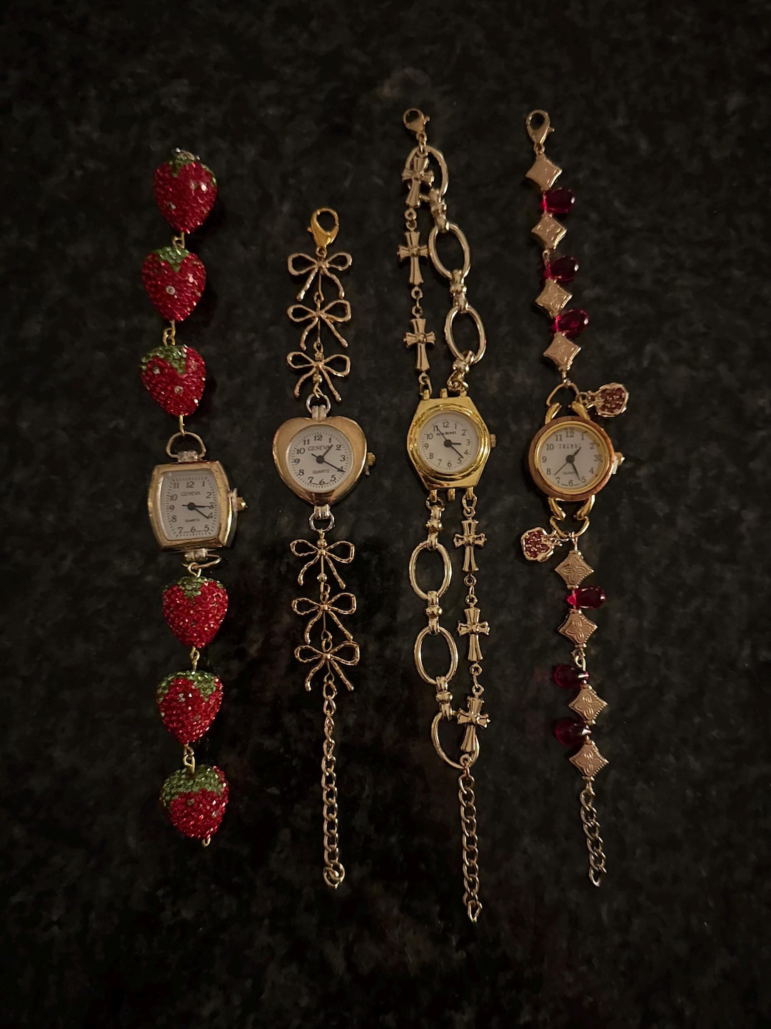 Vintage Beaded Gold Watches Crystal Red Blue Coquette Pearl Time ...
