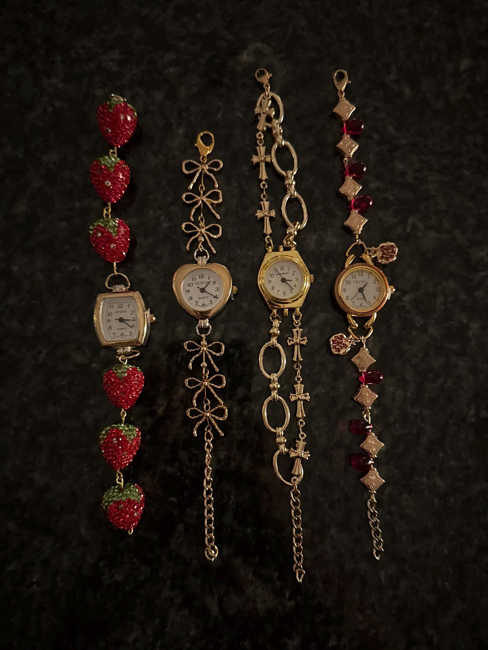 Vintage Beaded Gold Watches Crystal Red Blue Coquette Pearl Time ...