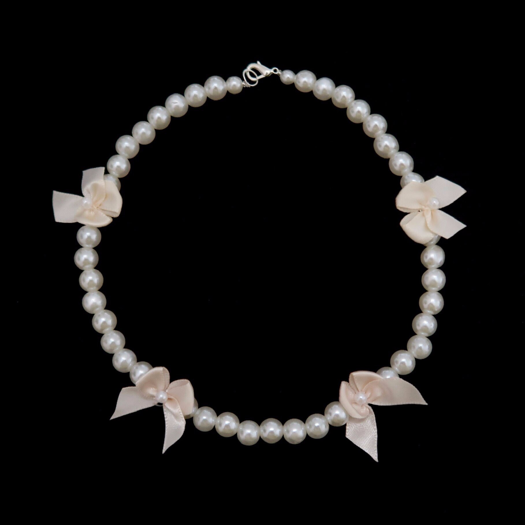 Handmade, Seashell Tan Bow Pearls, Pink and White Glass Beads Coquette ...