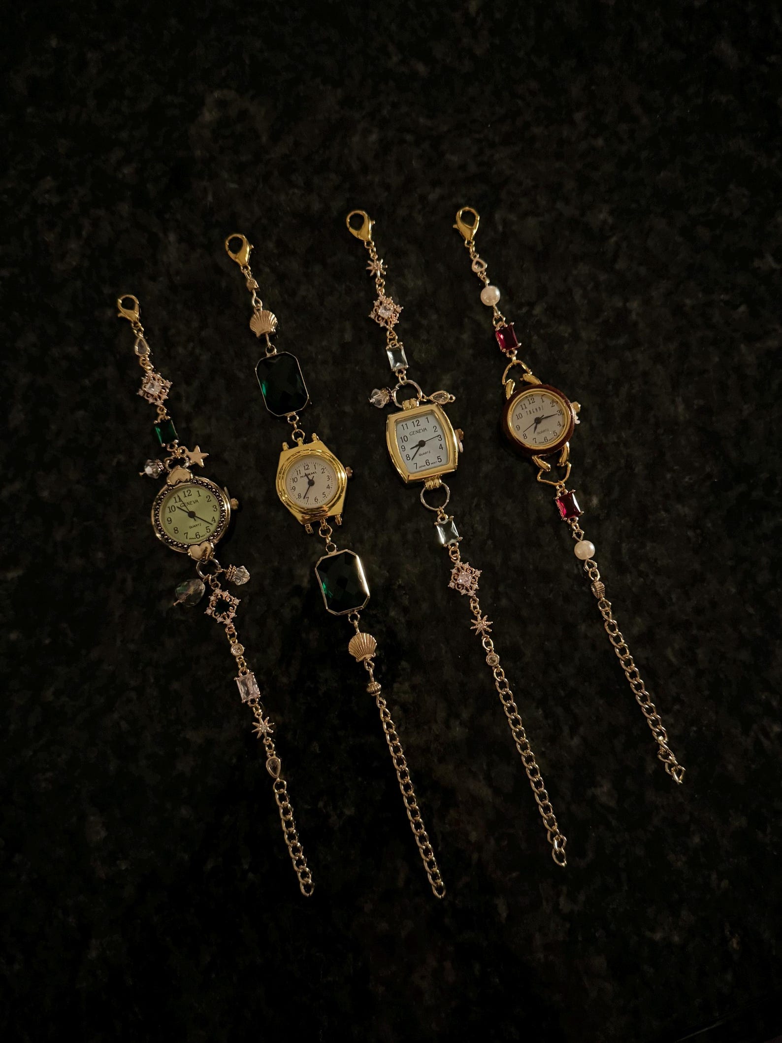 Vintage Beaded Gold Watches Crystal Red Blue Coquette Pearl Time ...