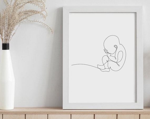 Birth Poster Baby in Mom's Womb Minimalist Line Drawing | Etsy