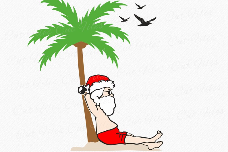 Santa Leaning on Palm Tree SVG Relaxing Santa Vector File - Etsy