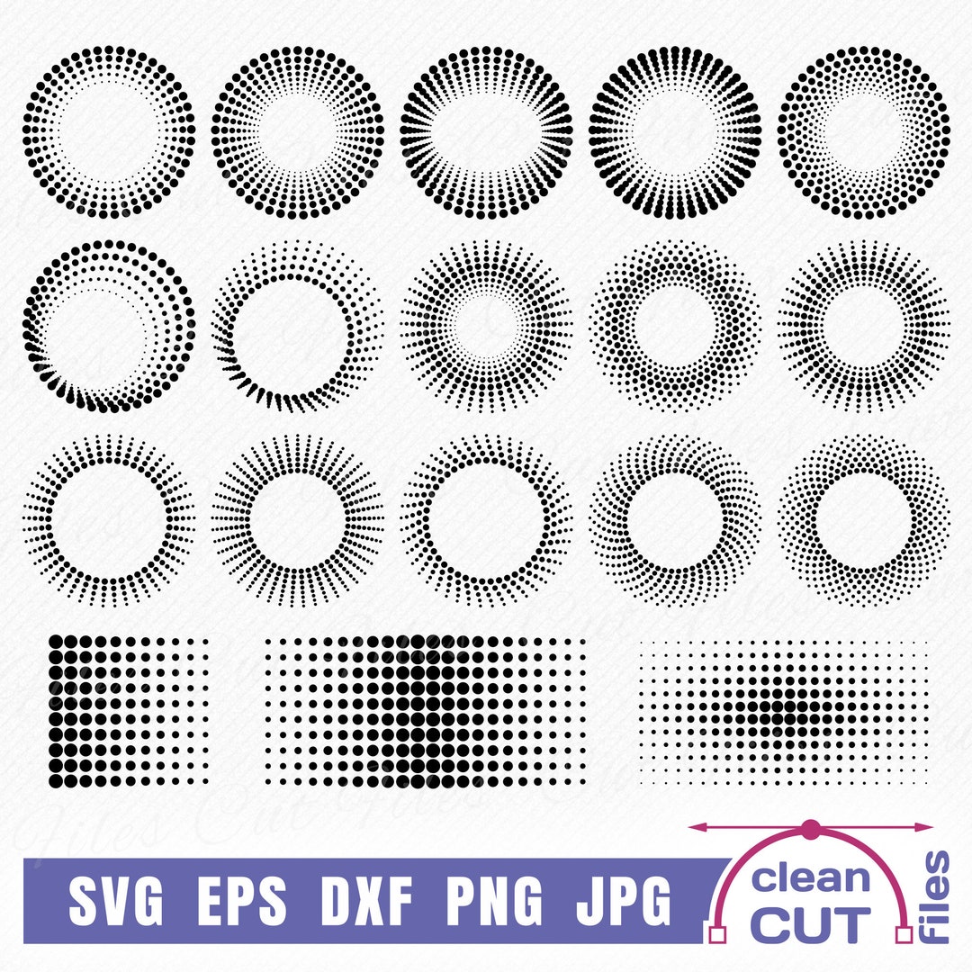 Halftone Circle Border Template SVG Dot Frames Clipart Bundle, Halftone ...