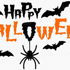 Happy Halloween With Bats and Spider SVG, Halloween Design With Bats ...