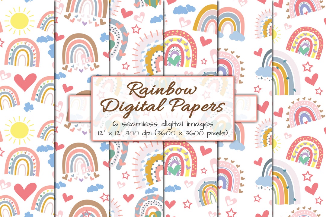 Cute Rainbow Patterns, Rainbow Digital Paper - 6 Seamless Pastel ...