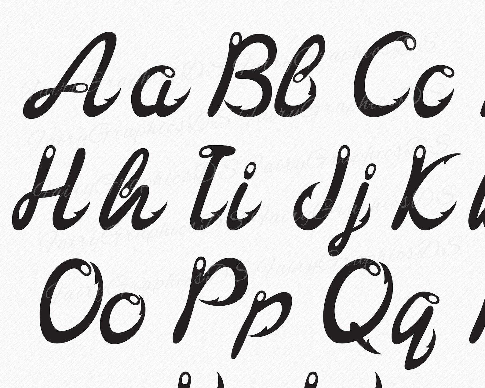 Fish Hook Fishing Font TTF OTF SVG, Fish Hooks Letters, Installable ...