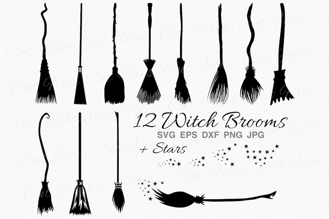 Witch Broom Svg Bundle Broomstick Stars Halloween Svg 12 Brooms And 4