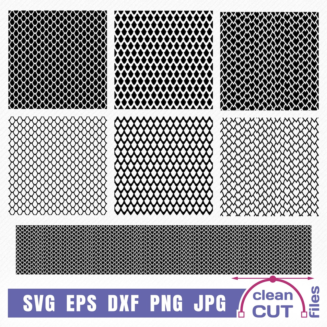 Dragon Scale SVG Bundle, Seamless Transparent Black and White Dragon ...