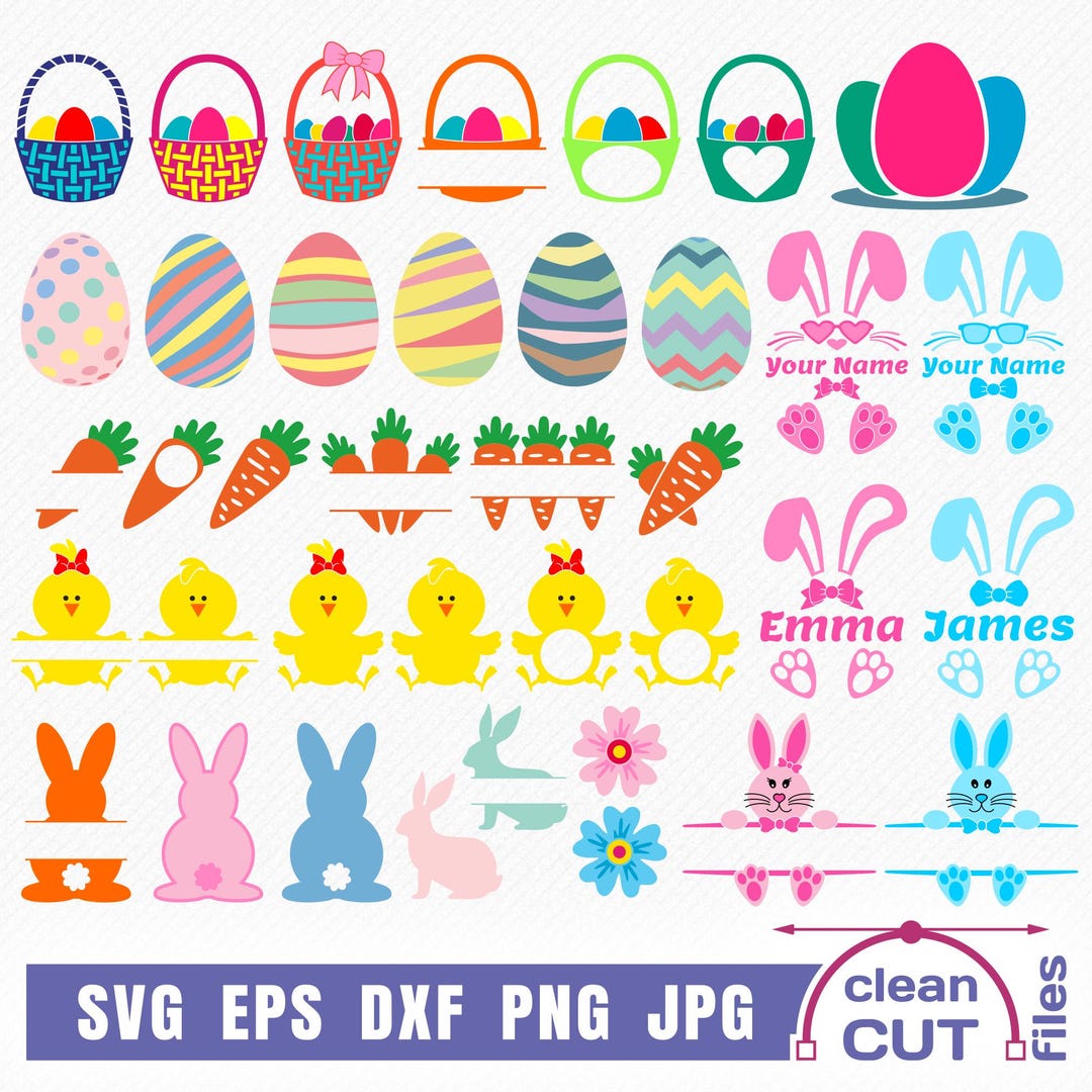 Easter SVG Bundle, Easter Frame SVG, Easter Egg Svg, Bunny Name Frame ...