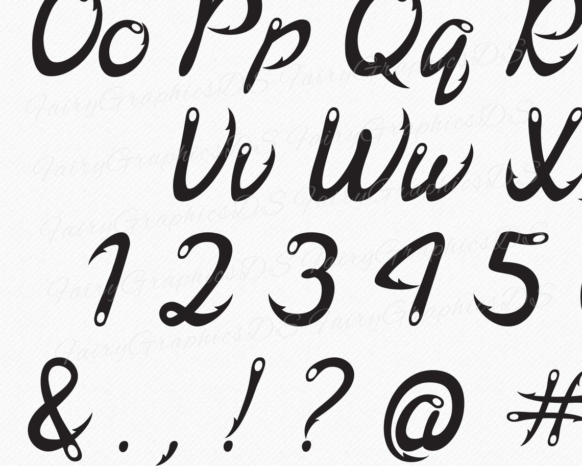 Fish Hook Fishing Font TTF OTF SVG, Fish Hooks Letters, Installable ...