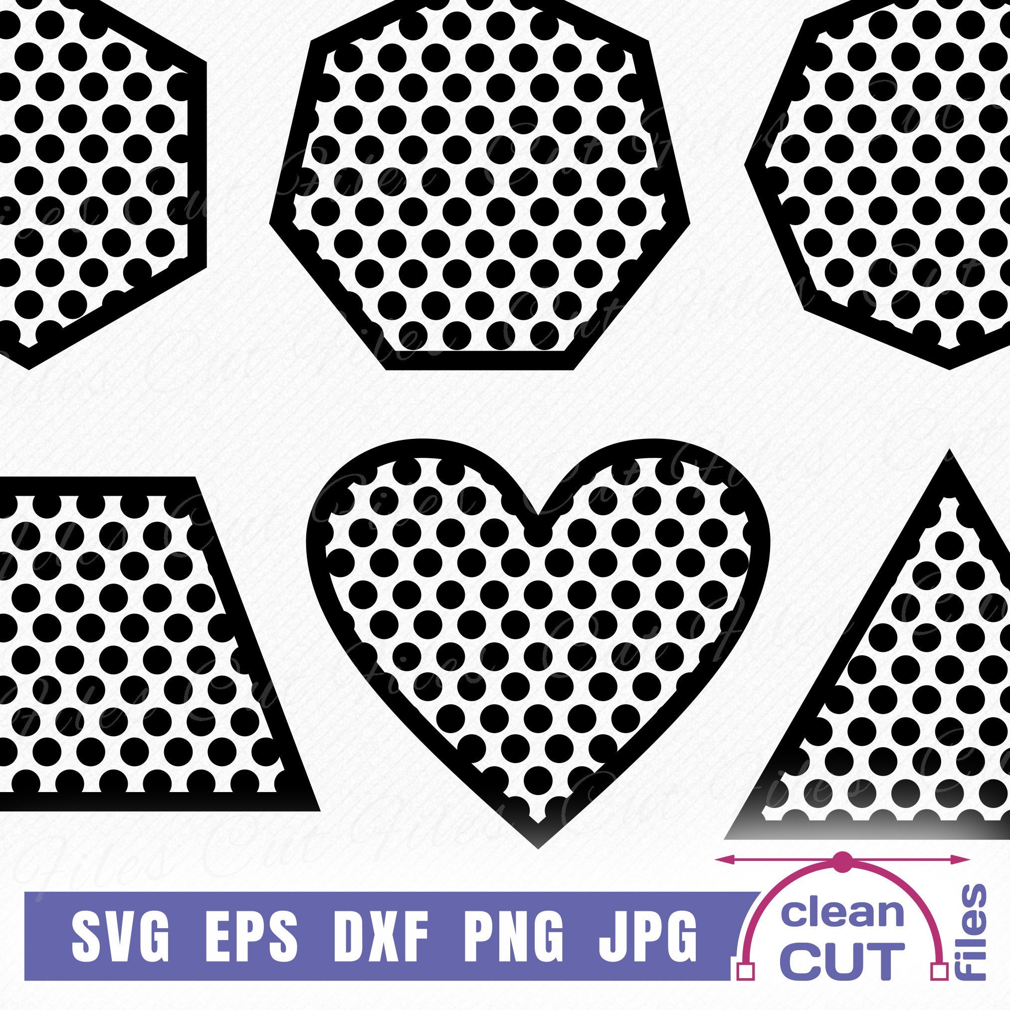 Polka Dot Shapes SVG Cutting and Clipart Digital Download, Polka Heart ...
