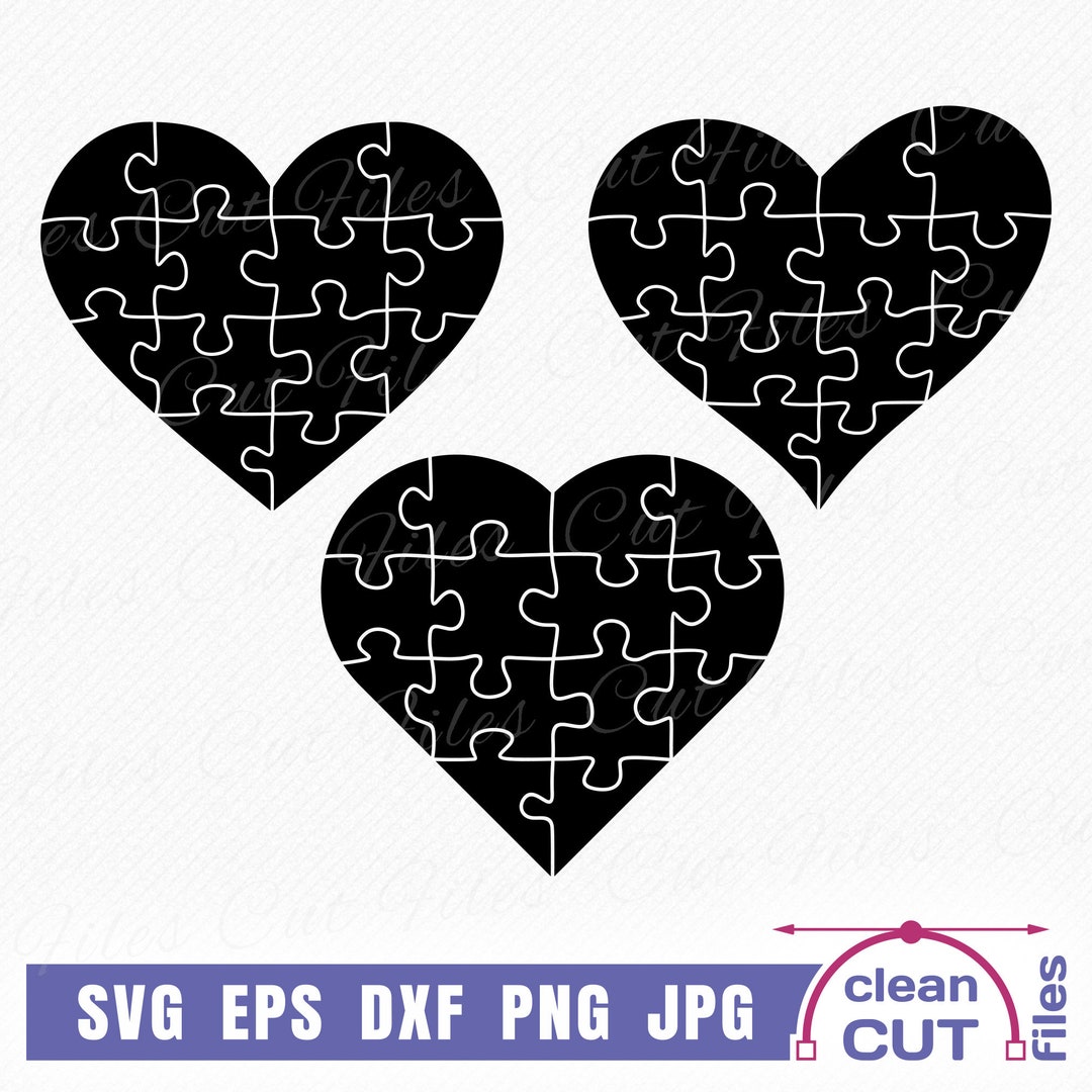 Heart Puzzle SVG Bundle Cutting Files, Puzzle Pieces Silhouette Cricut ...
