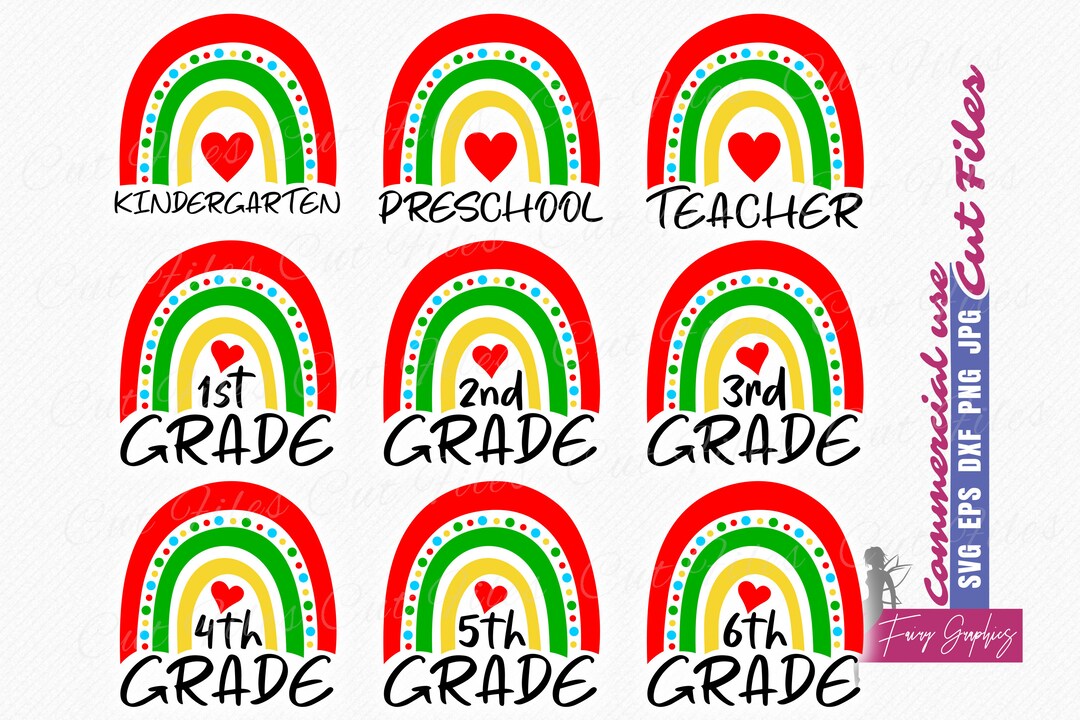 Back to School Rainbow SVG Bundle, Rainbow Grades Shirt Cutting and ...