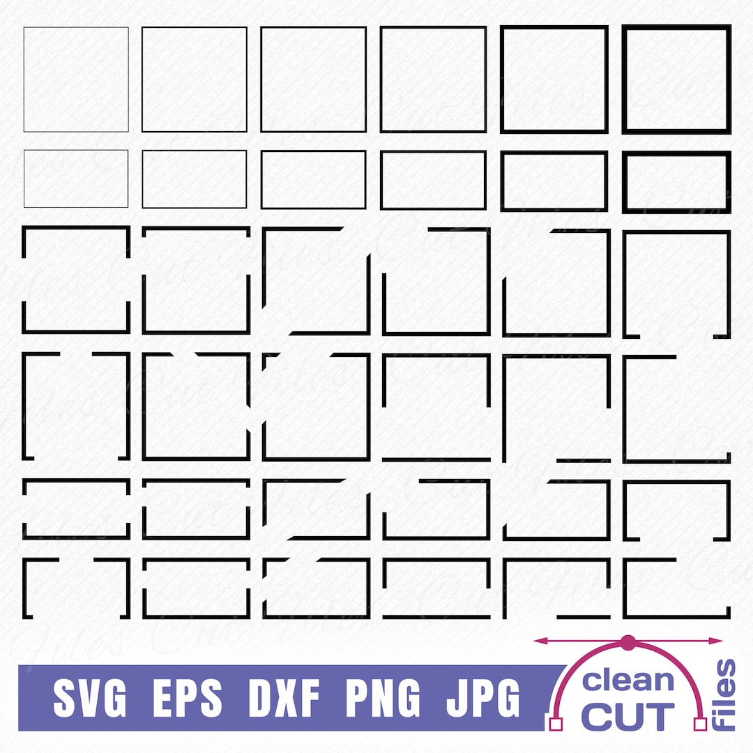 Open Rectangle SVG Vector Bundle, Split Square and Rectangle Outline ...