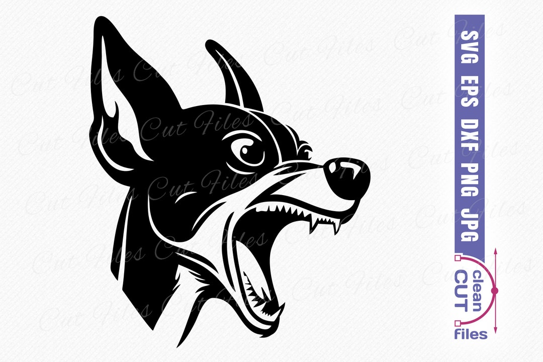 Angry Pinscher Head SVG Logo Barking Animal SVG, Pinscher With Open ...